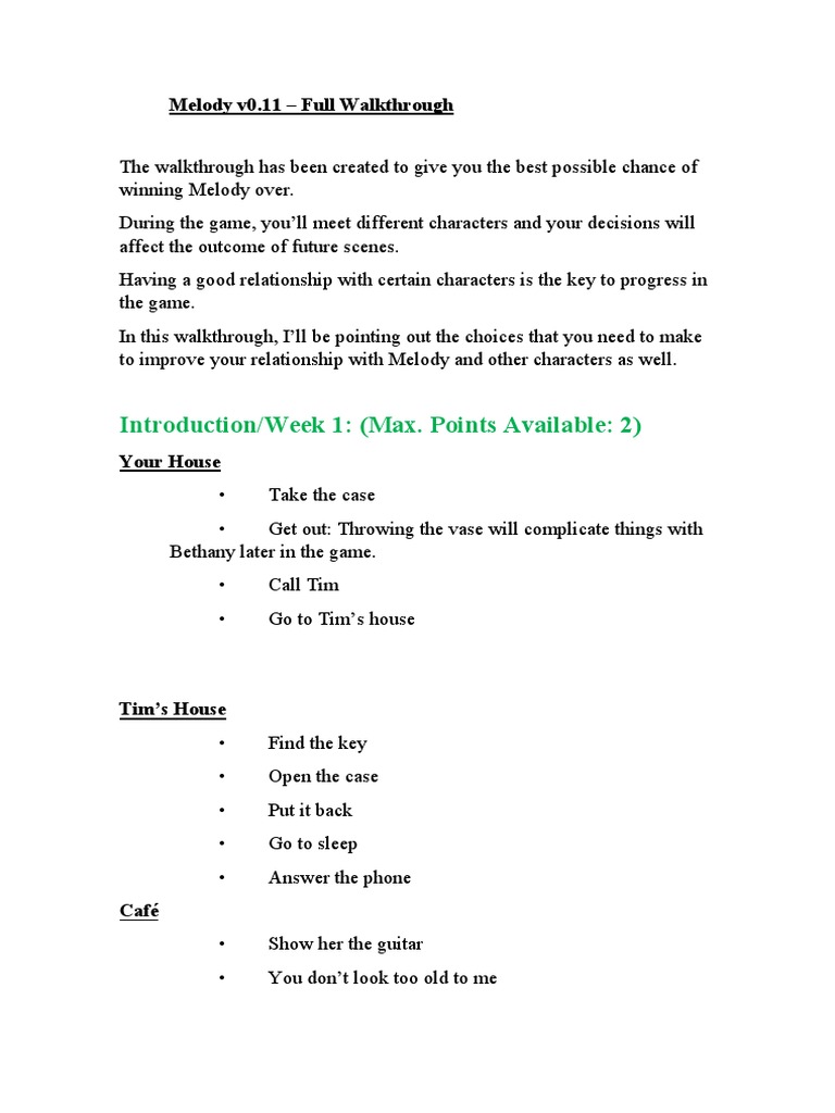 Melody v0.11 Walkthrough Guide | PDF