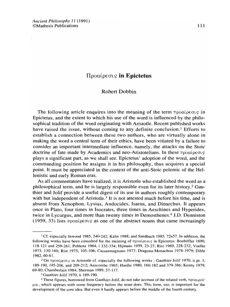 Προαίρεσις in Epictetus | PDF | Stoicism | Free Will