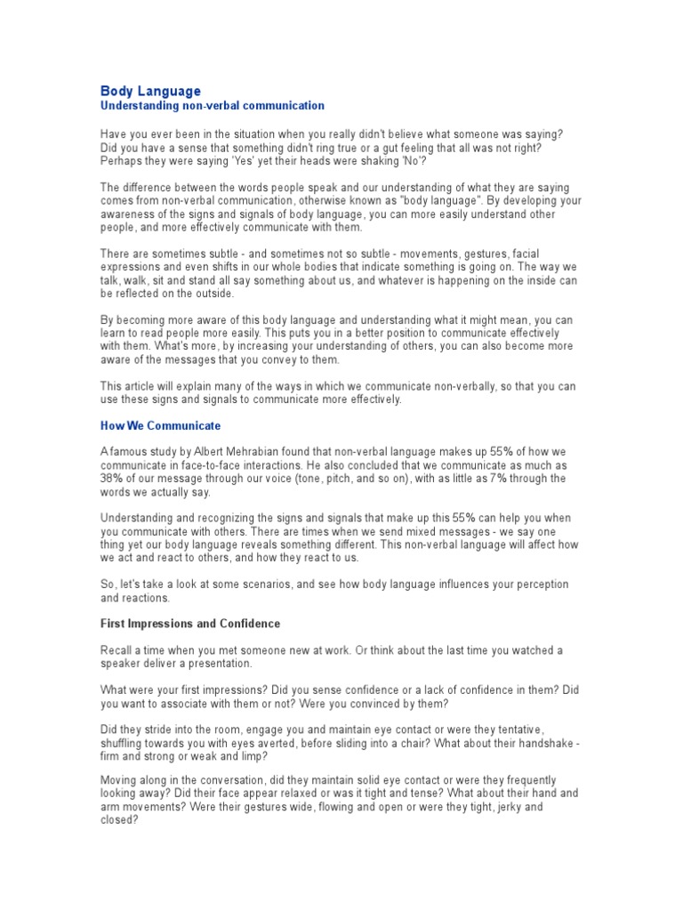Body Language: Understanding Non-Verbal Communication | Download Free ...