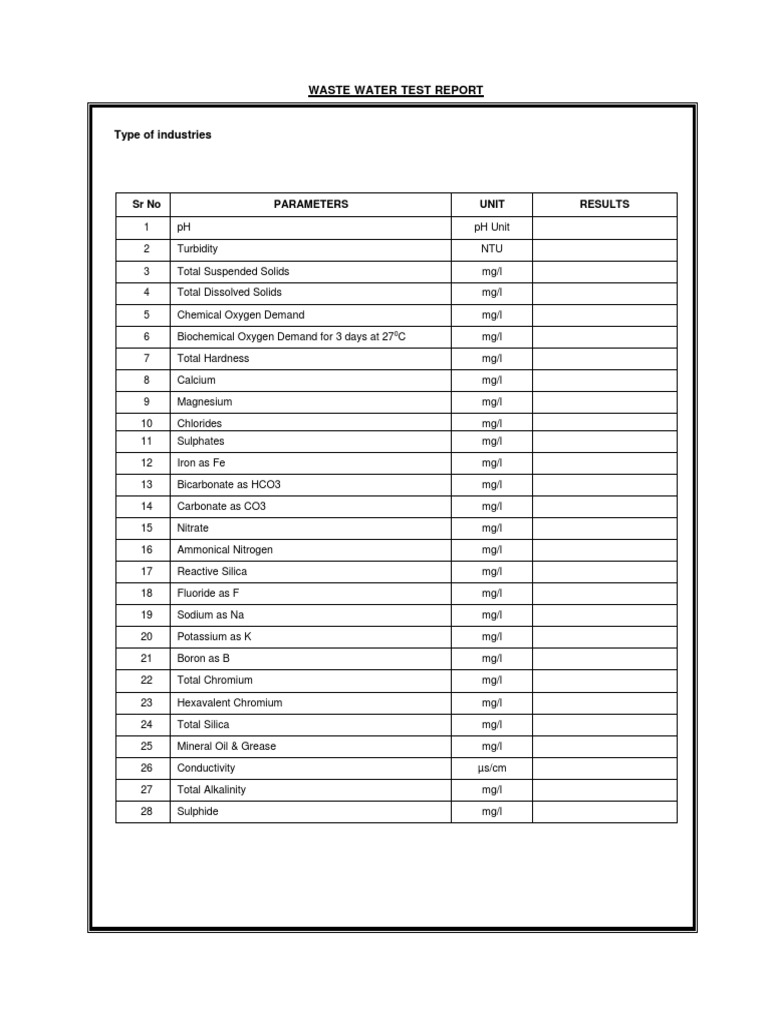 Waste Water Test Report Parameters | PDF