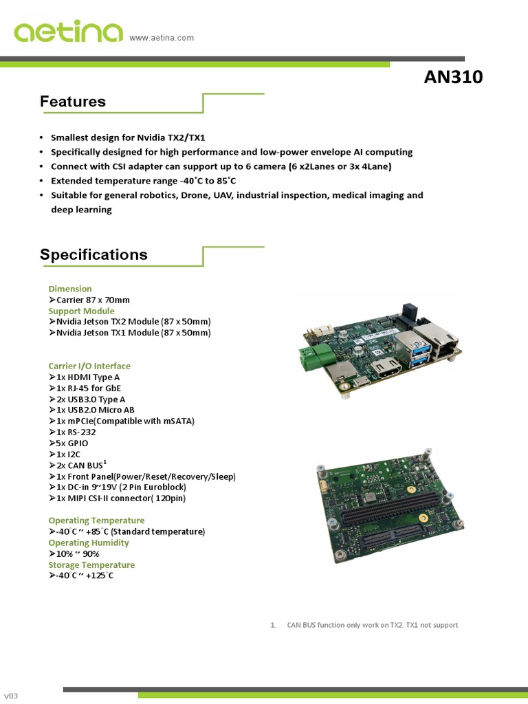 Aetina Carrier AN310 Datasheet v03 | PDF | Usb | Computer Networking