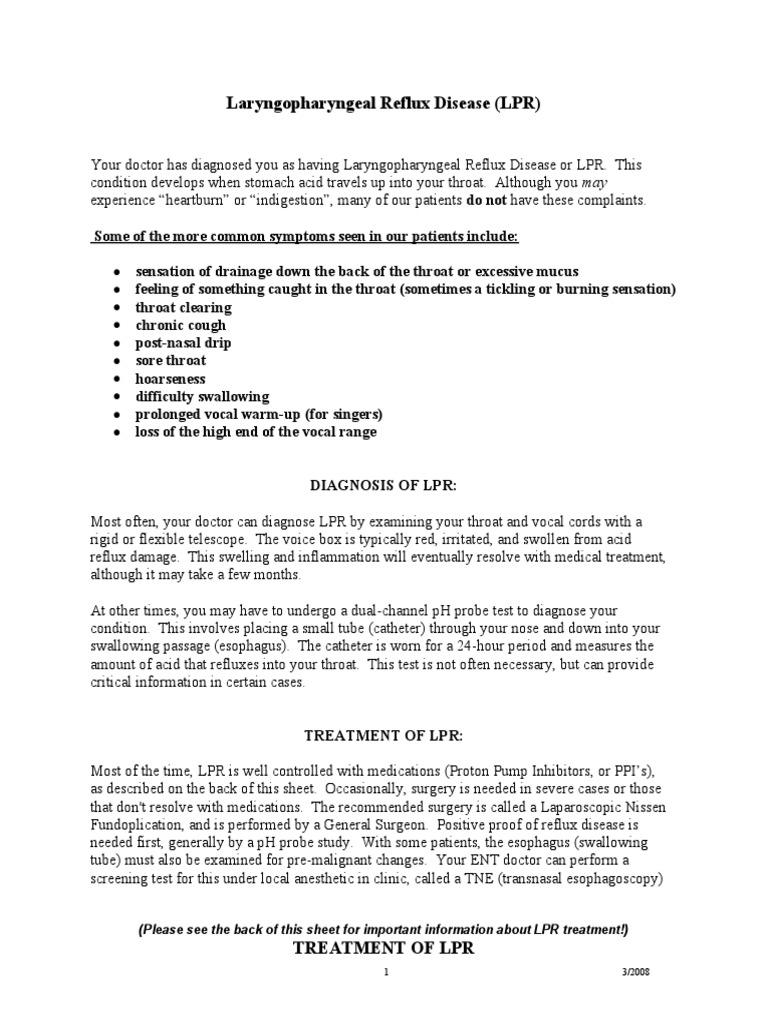 Laryngopharyngeal Reflux Disease (LPR) | PDF | Gastroesophageal Reflux ...