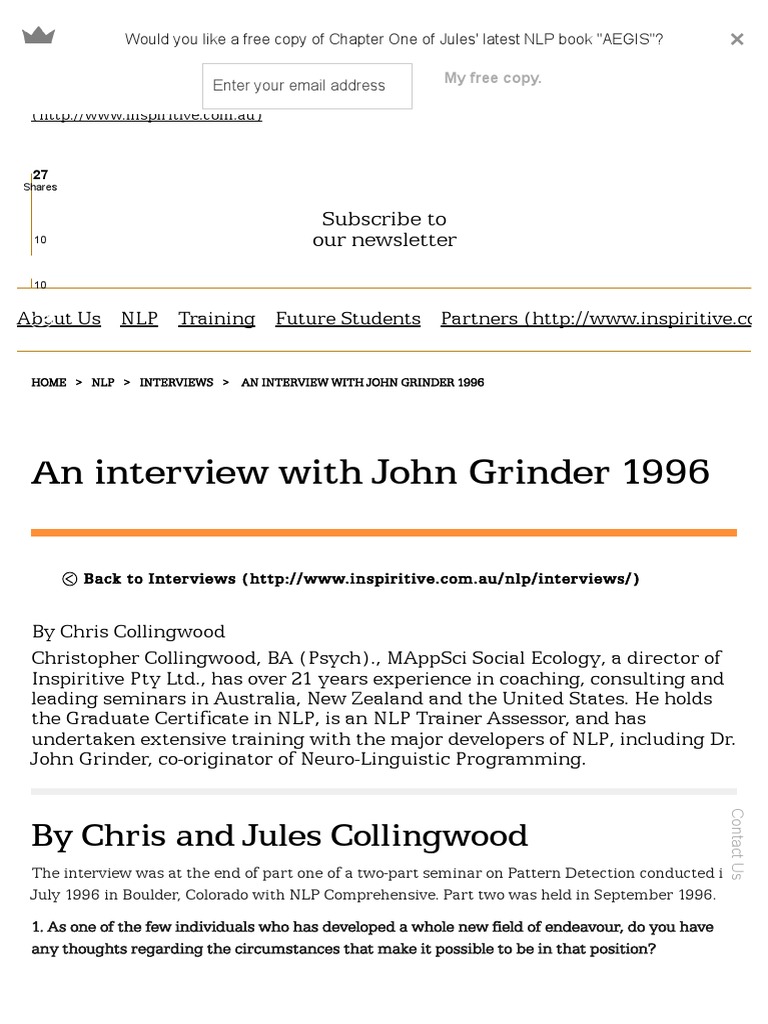 An Interview With John Grinder 1996 - Inspiritive | PDF | Neuro ...