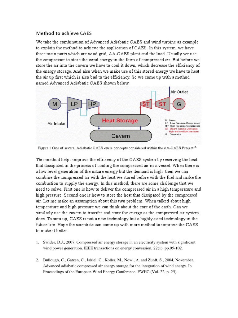 Method To Achieve CAES: Figure 1 One of Several Adiabatic CAES Cycle ...
