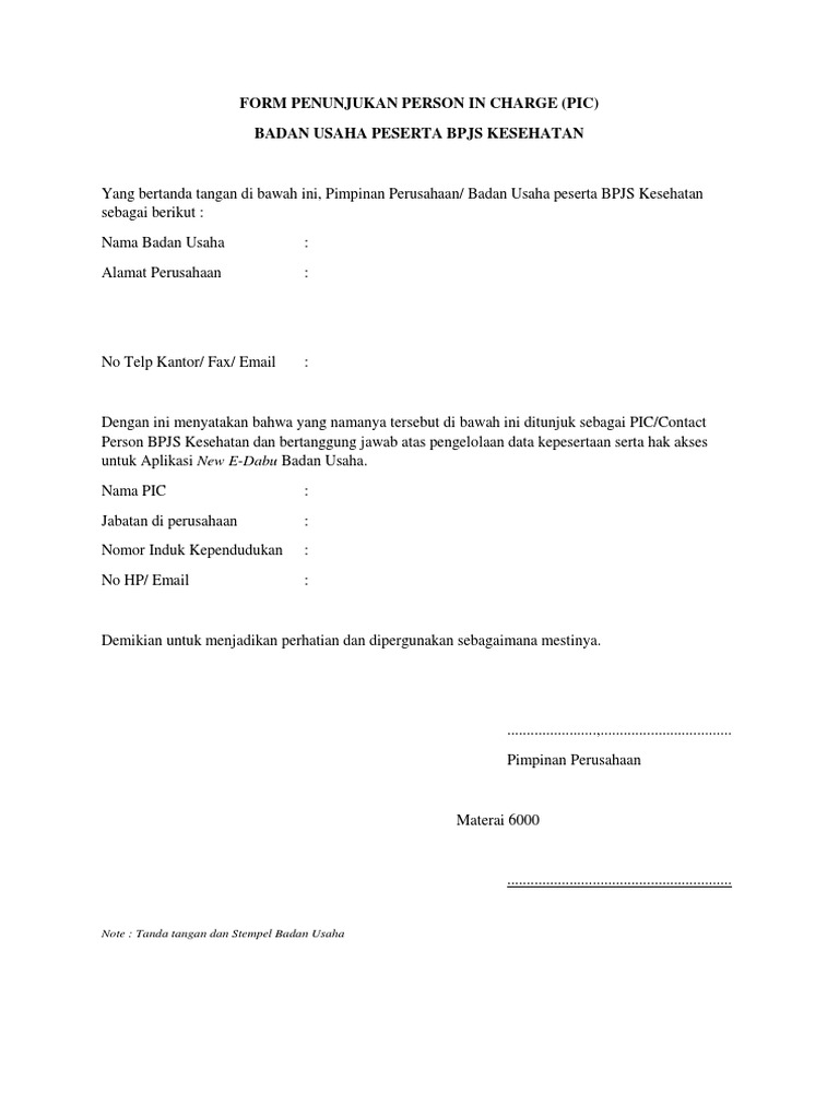 Form Penunjukan Person in Charge | PDF