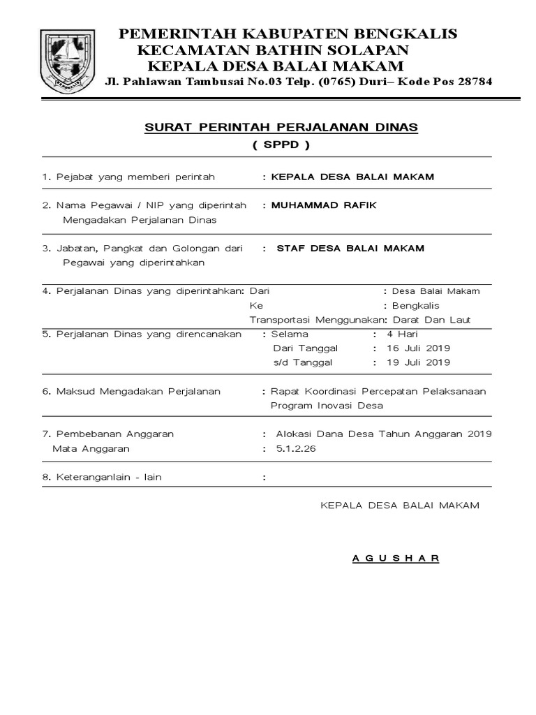 SPPD Desa (Depan) | PDF