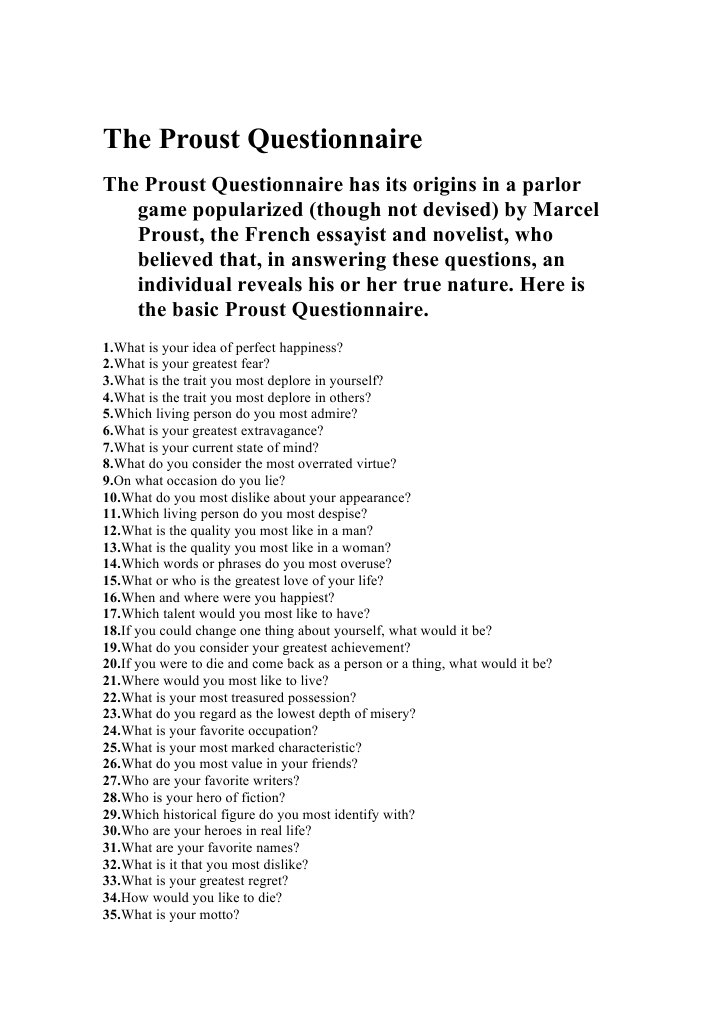 The Proust Questionnaire | PDF