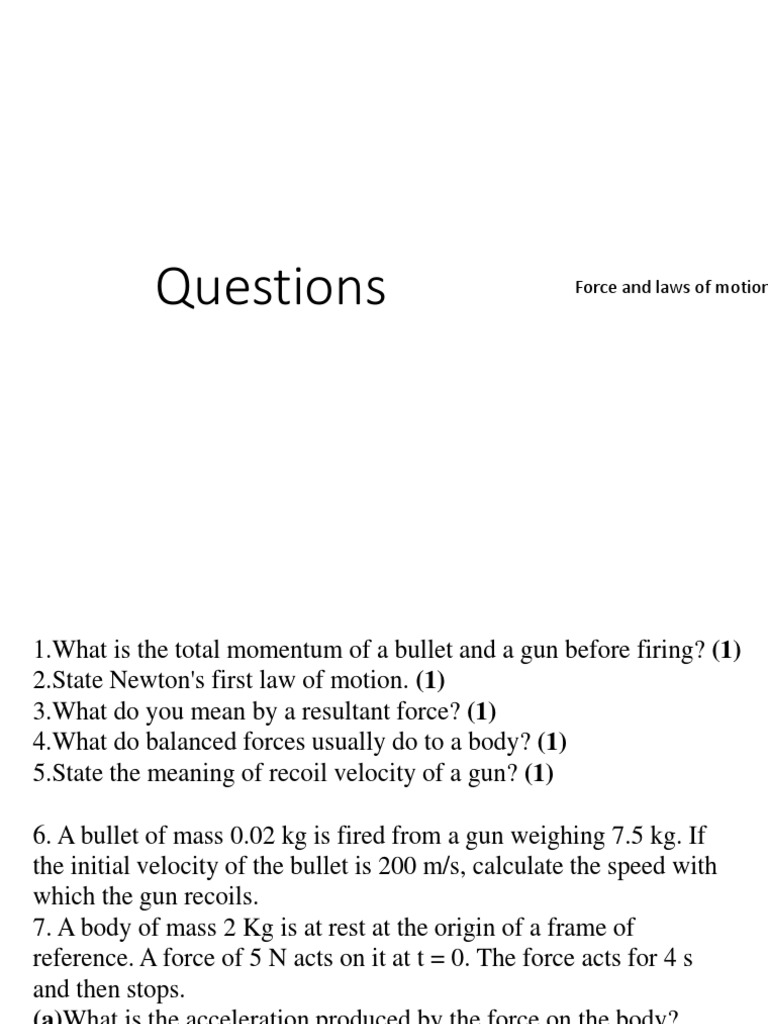 Questions For Force and Laws of Motion | PDF | Newton's Laws Of Motion ...