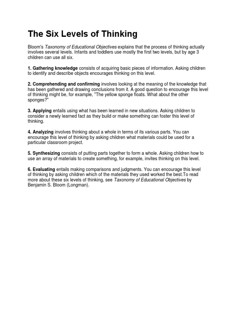 Six Levels of Thinking Explained | PDF