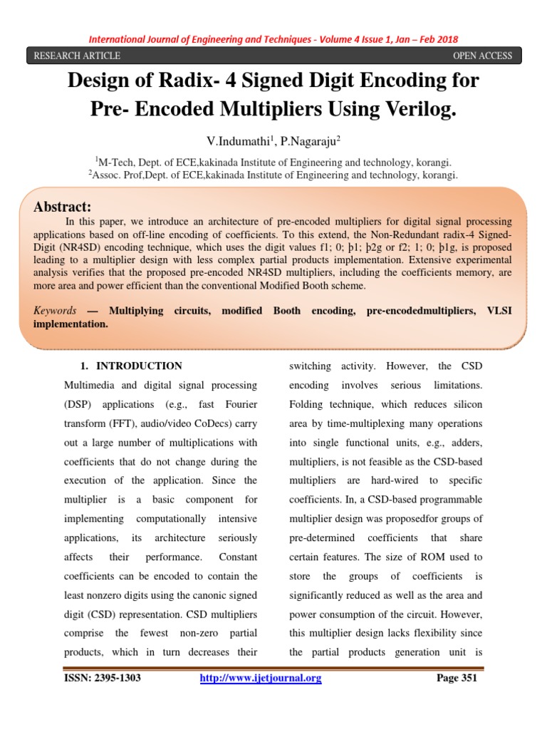 Design of Radix-4 Signed Digit Encoding For Pre-Encoded Multipliers Using Verilog | PDF | Read ...