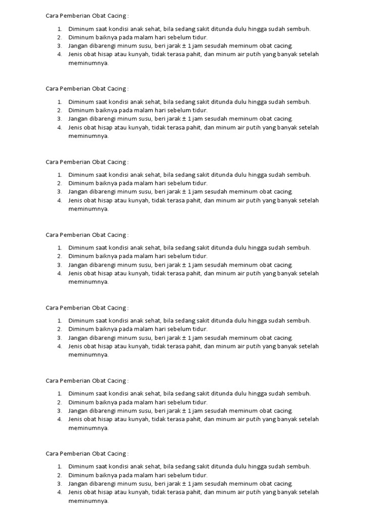 Cara Pemberian Obat Cacing | PDF