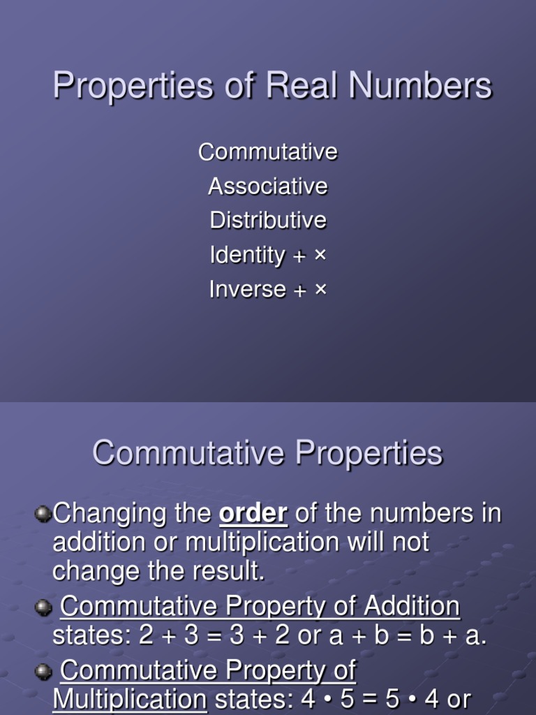 Properties of Real Numbers | PDF | Multiplication | Numbers