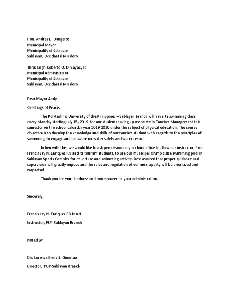 Request for Swimming Pool Use Permission | PDF
