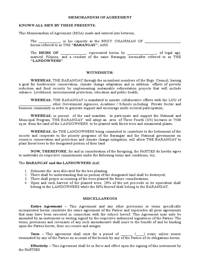 Barangay Tree Planting MOA | PDF | Conservation (Ethic) | Environmental ...
