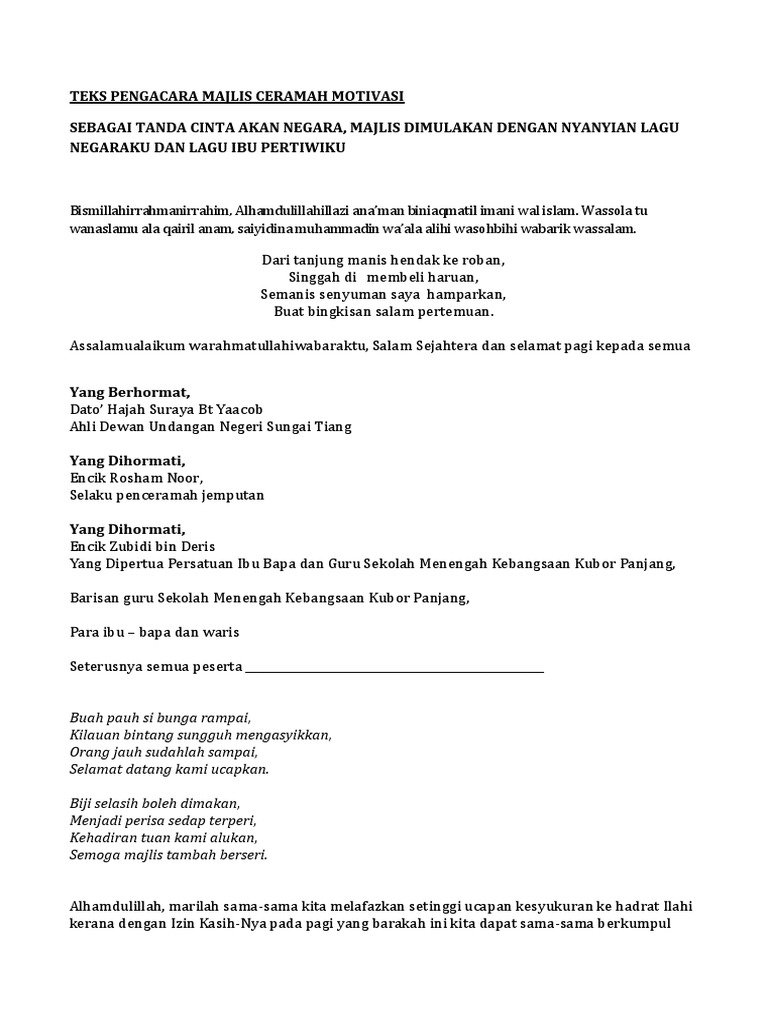 Teks Pengacara Majlis Ceramah Motivasi | PDF | Karier & Perkembangan