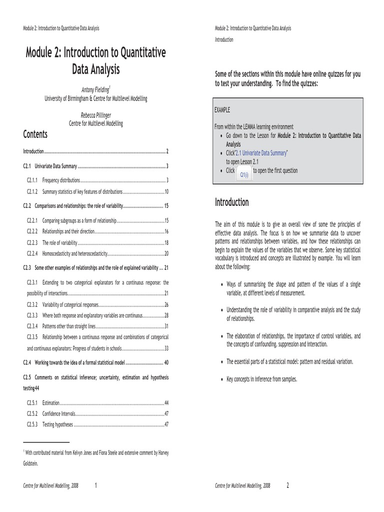 Module 2: Introduction To Quantitative Data Analysis: Antony Fielding ...
