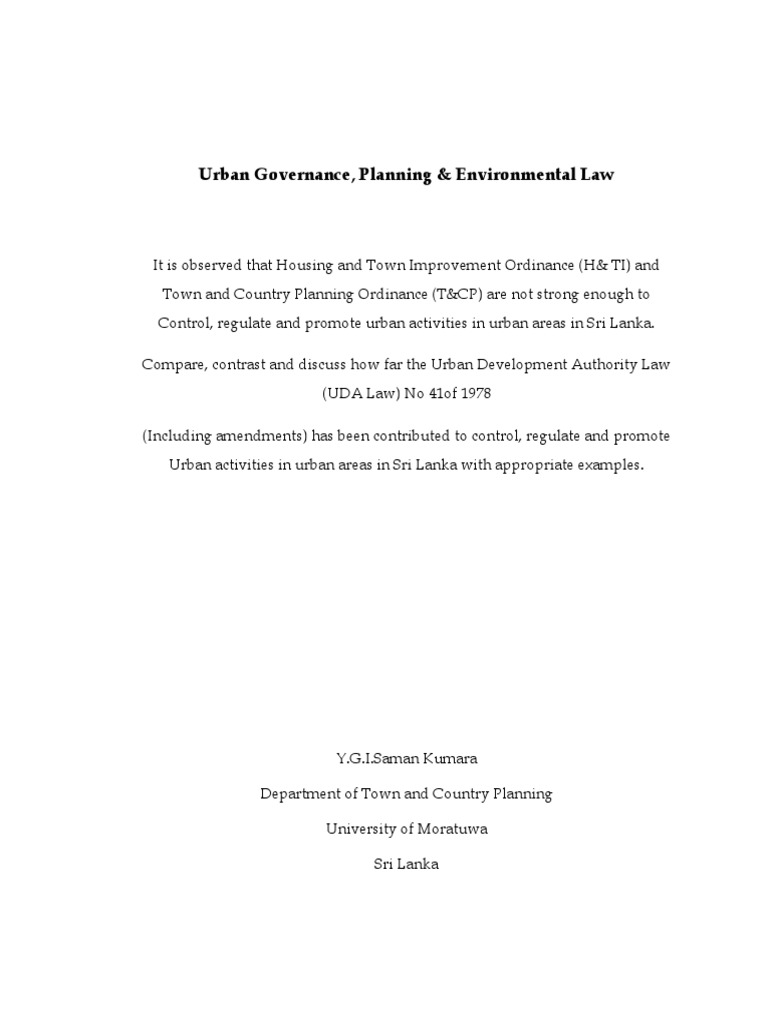 Urban Governance, Planning and Environmental Law in Sri Lanka ...