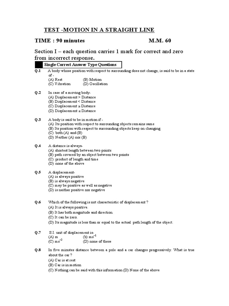 Motion Test | PDF | Velocity | Acceleration