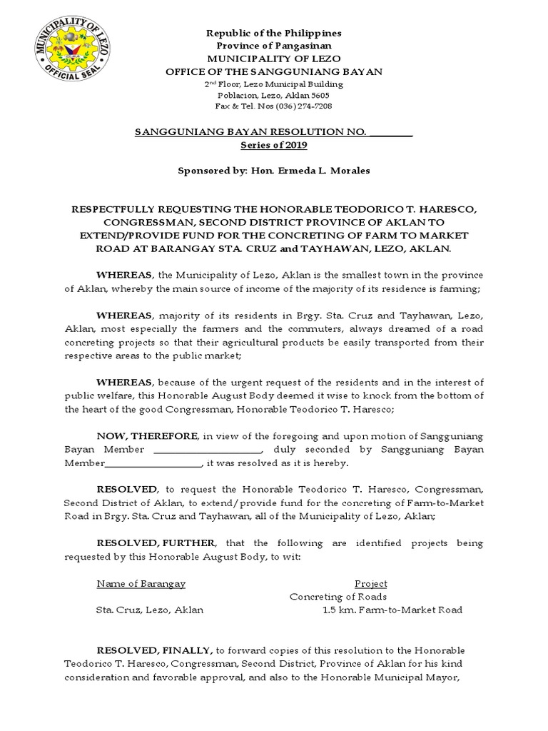 Sample Reso To SB | PDF | Local Government | Government