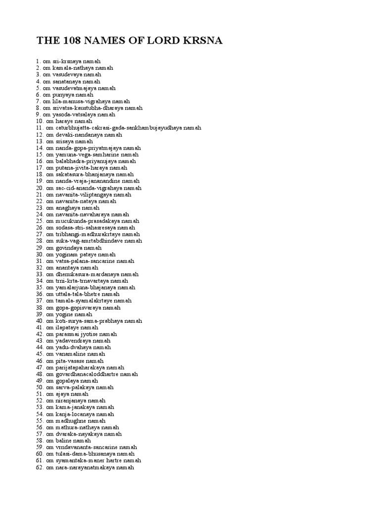 The 108 Names Of Lord Krsna PDF
