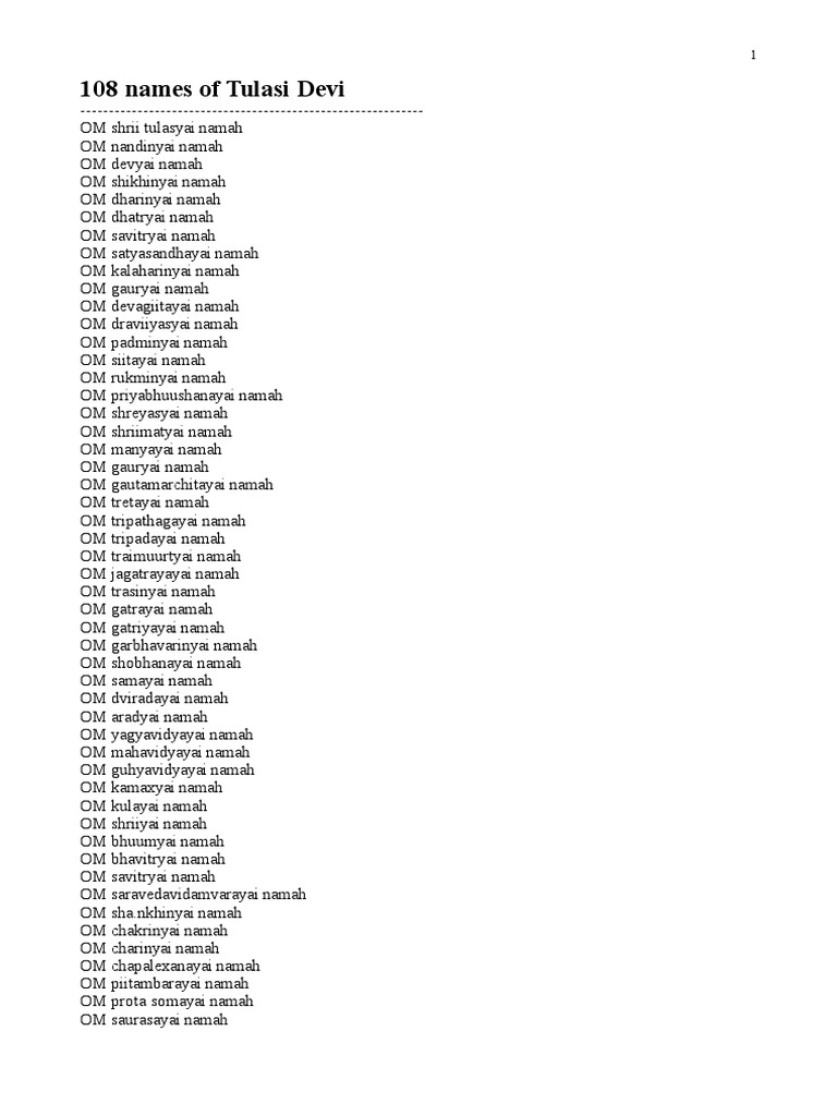 108 Names of Tulasi Devi - 0 | PDF