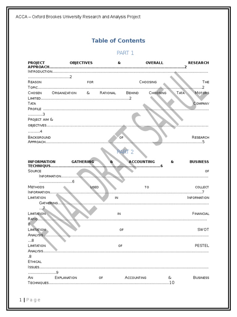 ACCA - Oxford Brookes University Research and Analysis Project | PDF ...