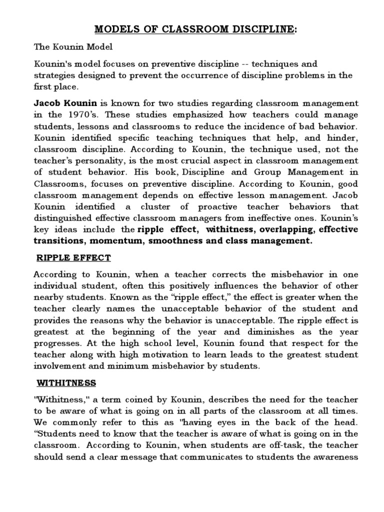 Models of Classroom Discipline | PDF | Reinforcement | Teachers