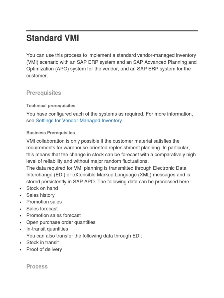 Standard VMI: Prerequisites | PDF | Electronic Data Interchange | Inventory