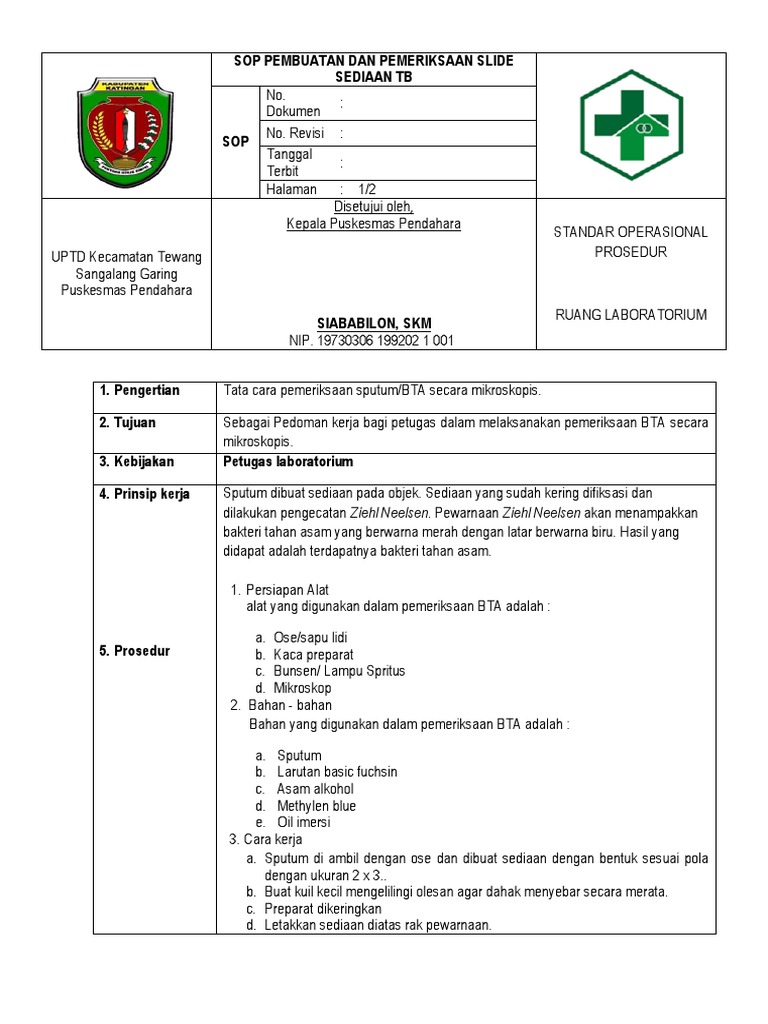 SOP Pewarnaan BTA dan Ukuran Preparat | PDF