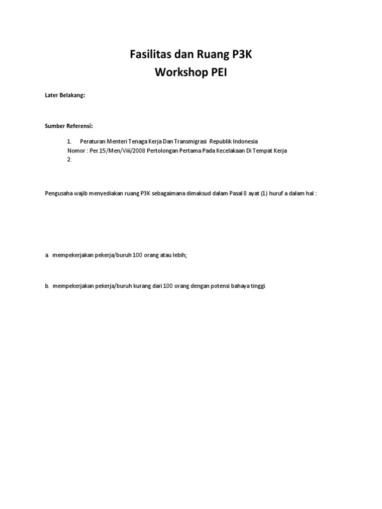 Fasilitas Dan Ruang P3K | PDF