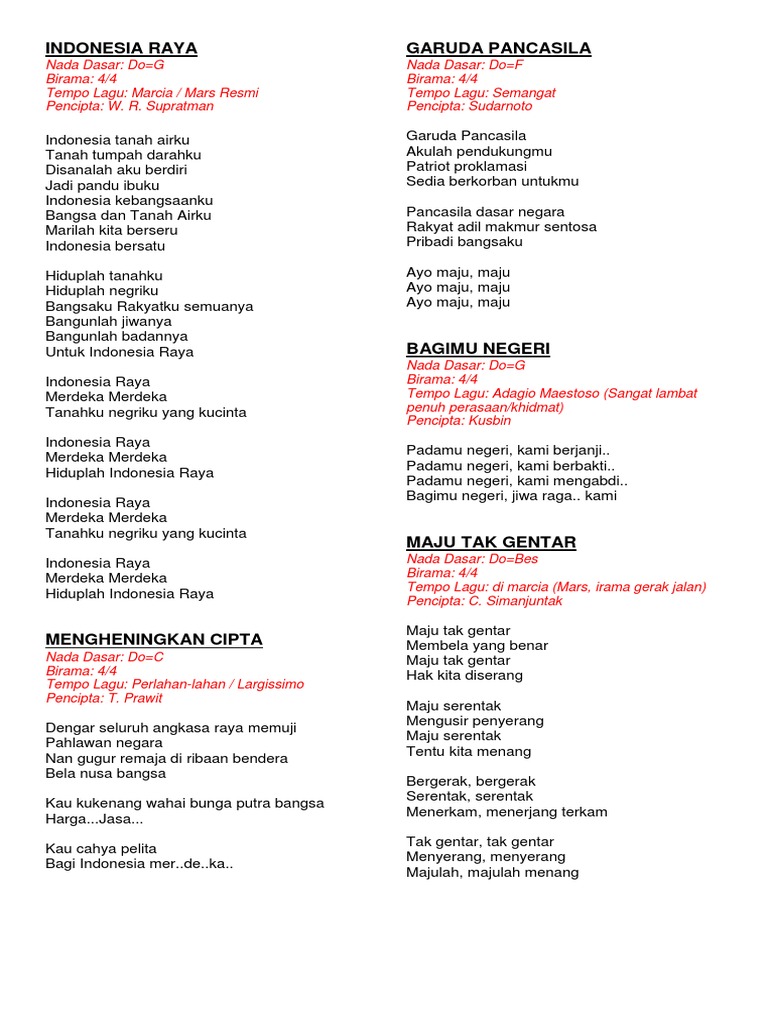 Lirik Lagu Wajib Nasional 1 | PDF