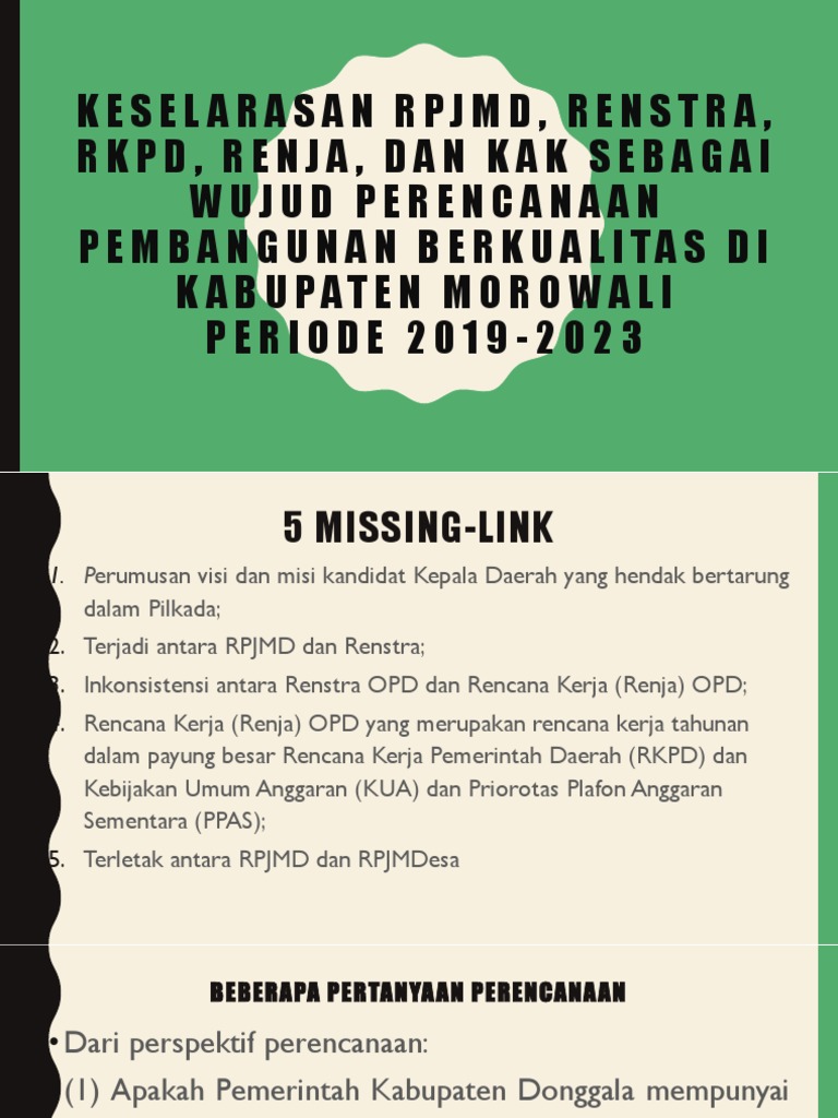 Paparan Keselarasan Renstra Dan Renja KAK Morowali 2019-2023 | PDF