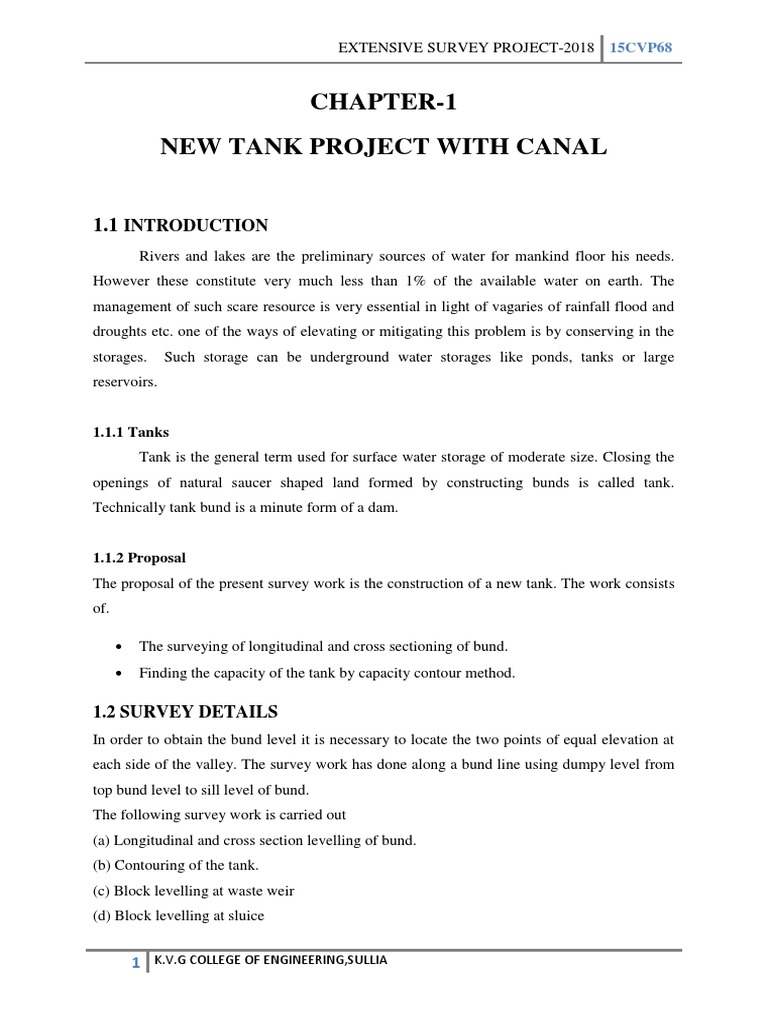 Chapter-1 New Tank Project With Canal: 1.1.1 Tanks | PDF | Road | Surveying