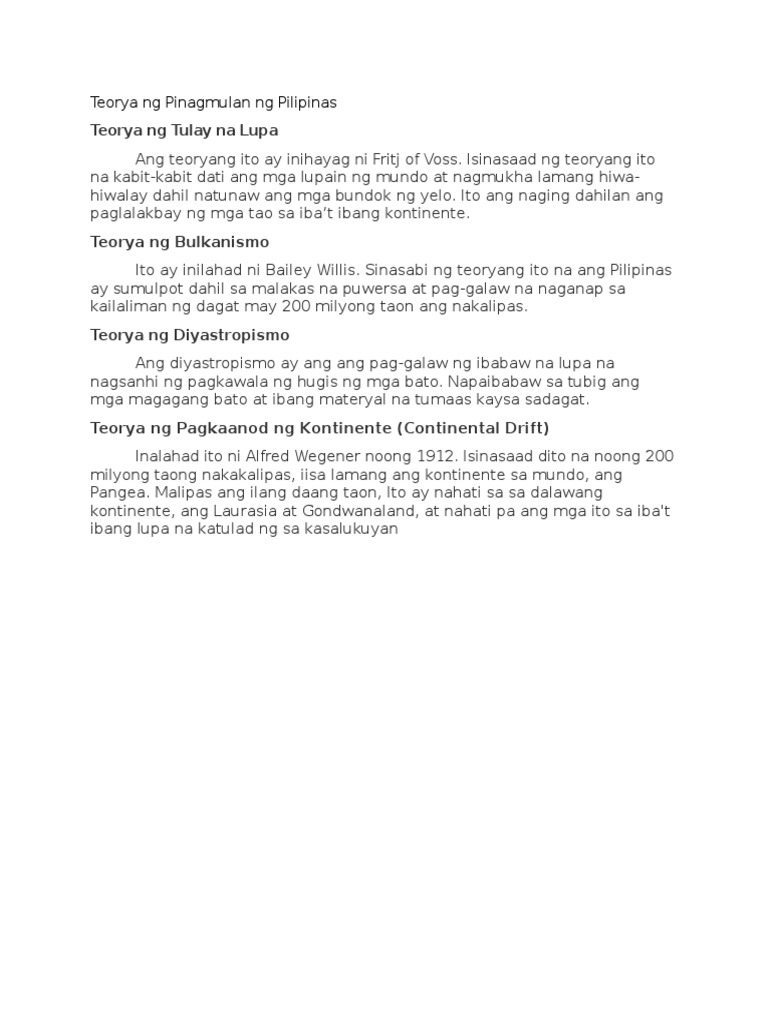 Teorya NG Pinagmulan NG Pilipinas | PDF