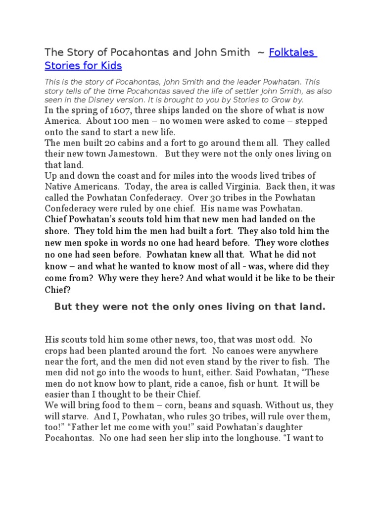 Pocahontas Saves John Smith Story | PDF | Art | Mystery, Thriller ...