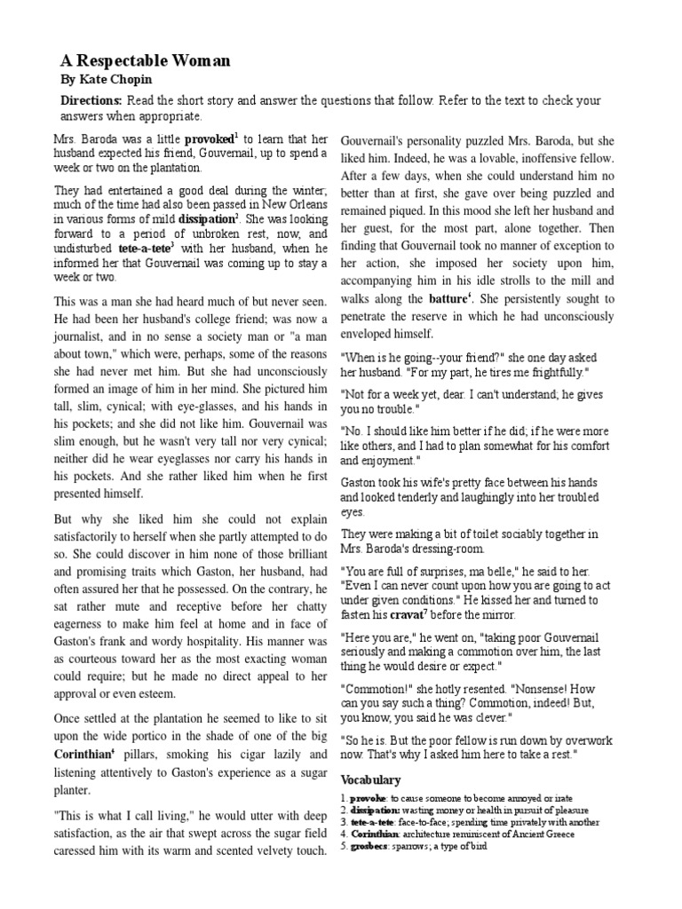 "A Respectable Woman" Analysis | PDF | Mystery, Thriller & Crime Fiction