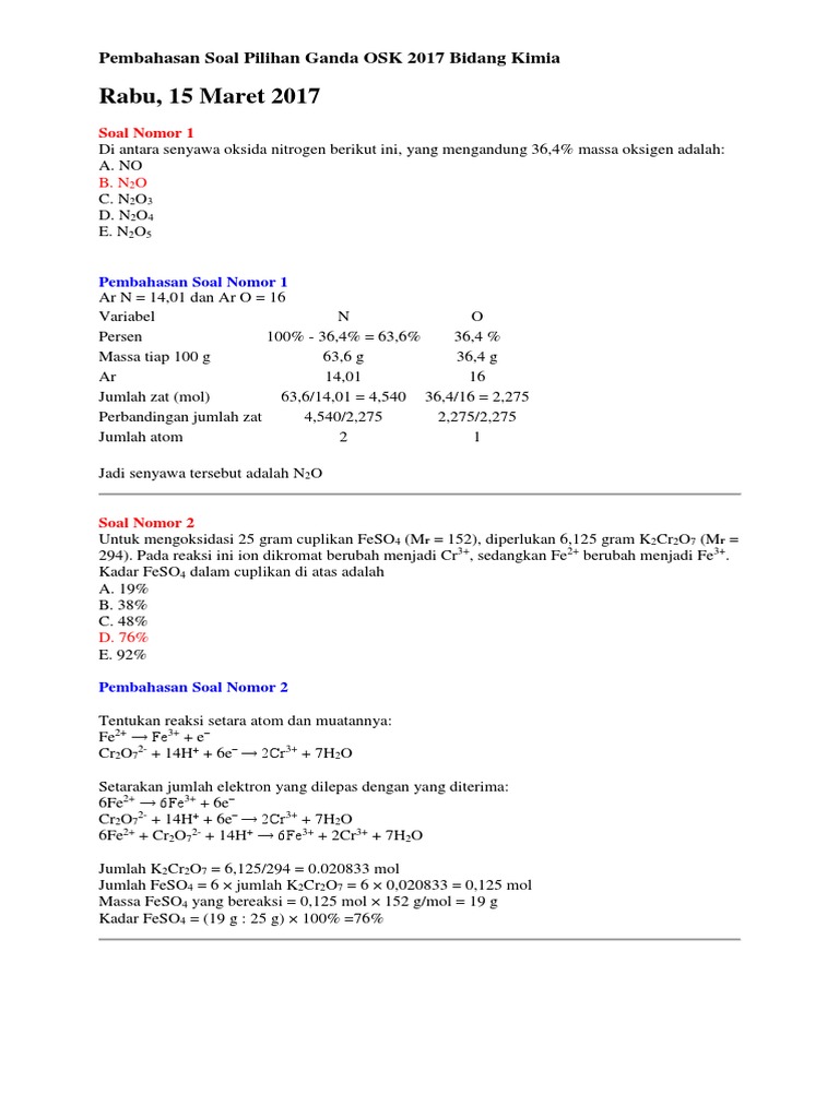 Pembahasan Soal Pilihan Ganda OSK 2017 Bidang Kimia | PDF