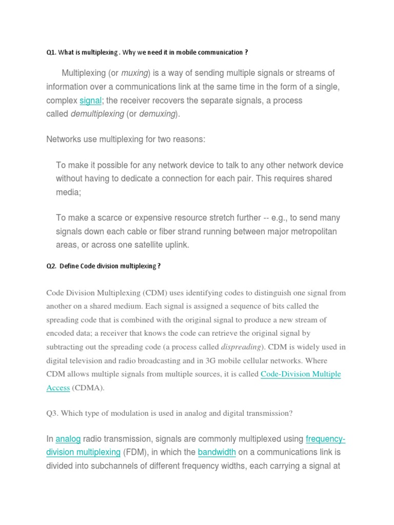 Mobile Computing Unit 1 | PDF | Multiplexing | Wavelength Division ...