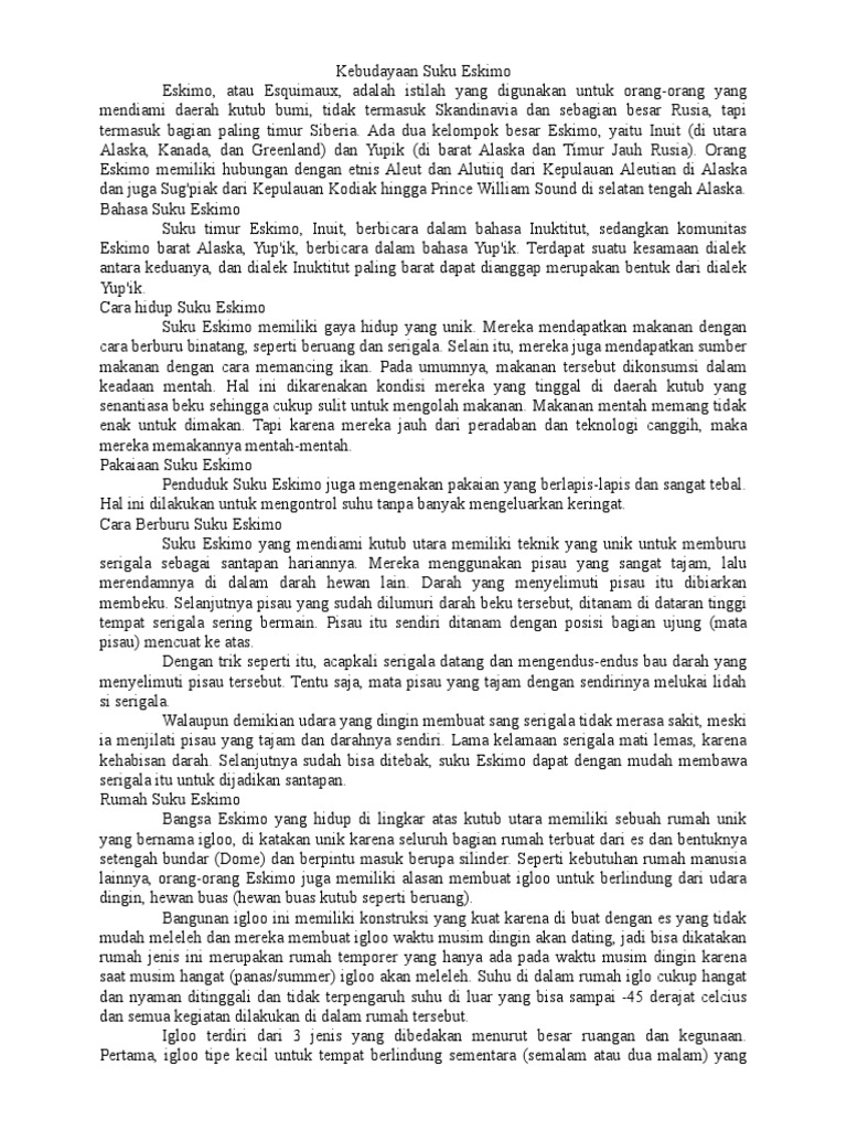 Kebudayaan Suku Eskimo | PDF
