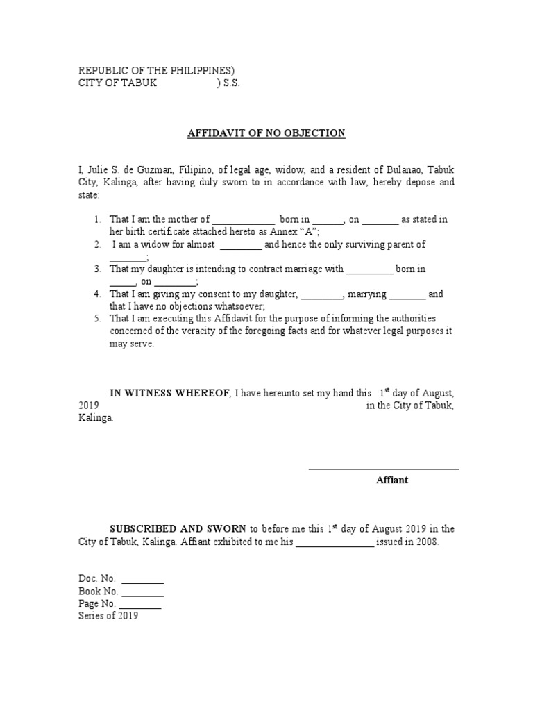 Affidavit of No Objection