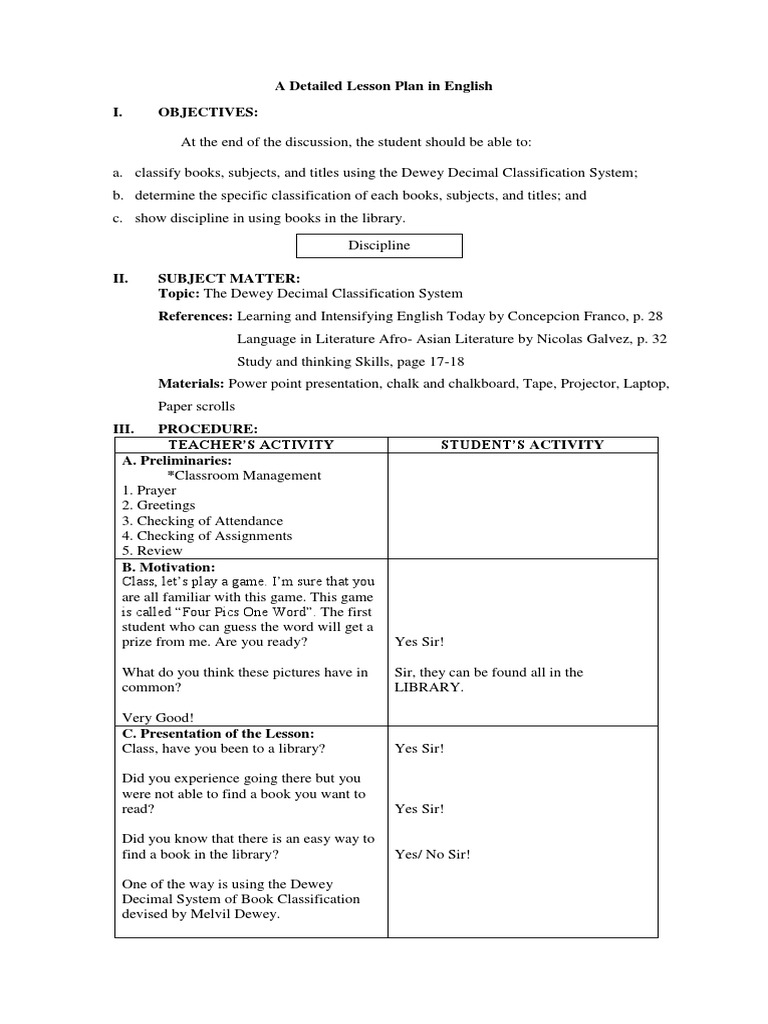 A Detailed Lesson Plan in English For Grade VIII | PDF | Books | Lesson ...