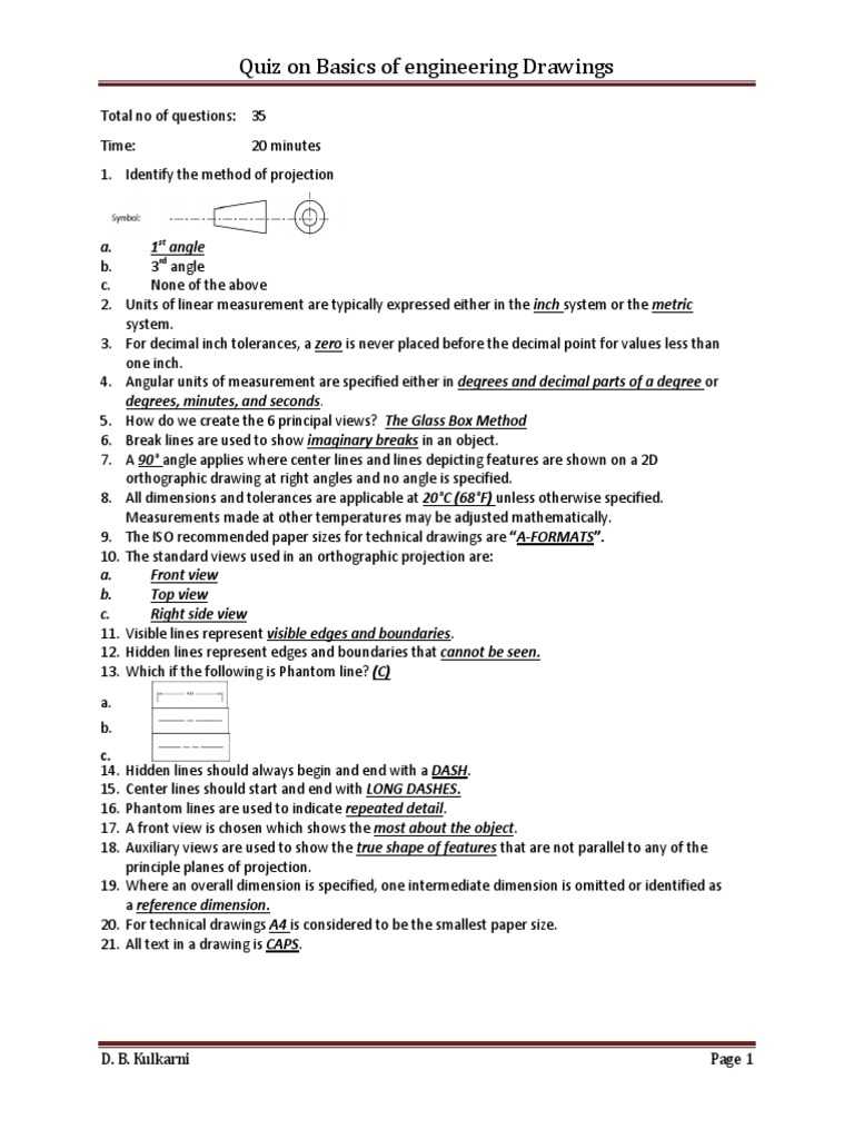 53 DRG Basics Quiz With Answers | PDF | Angle | Technical Drawing