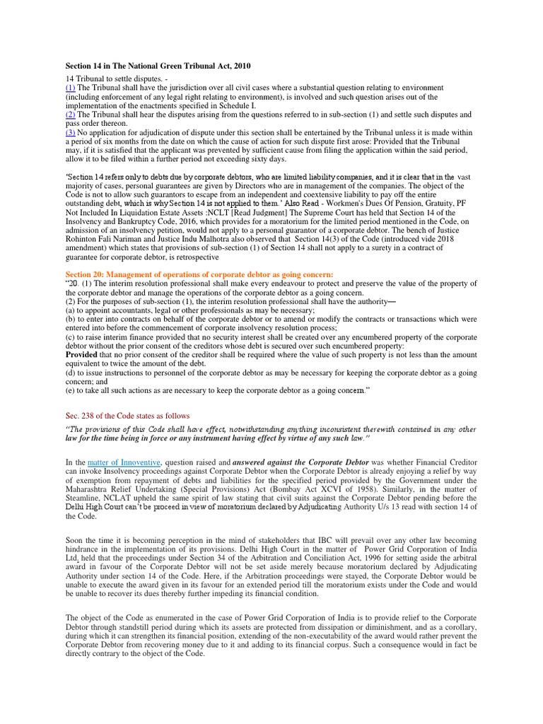 Section 14 in The National Green Tribunal Act, 2010 | PDF | Debtor ...