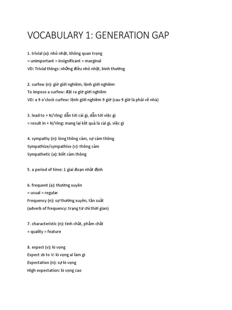 Vocabulary About Generation Gap | PDF