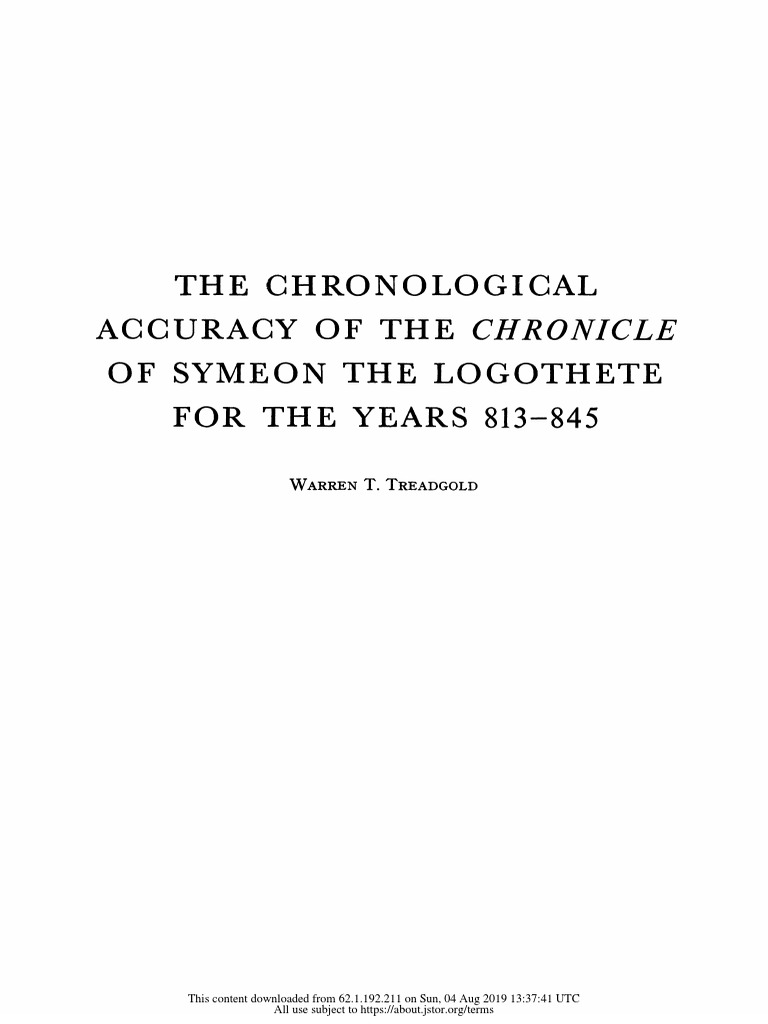 The Chronological Accuracy of The "Chronicle" of Symeon The Logothete ...
