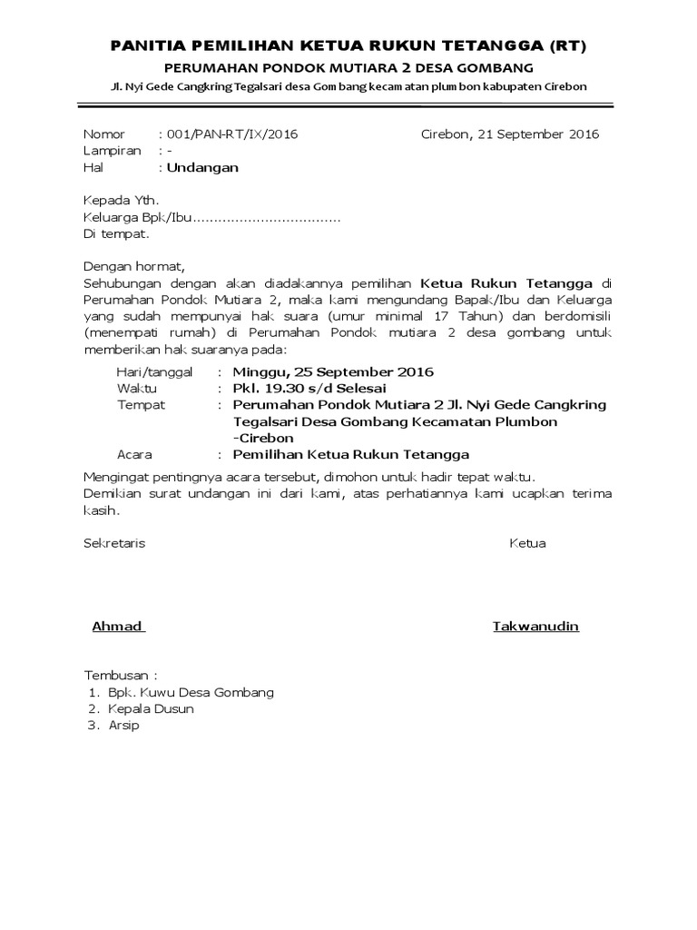 Surat Undangan Pemilihan RT | PDF