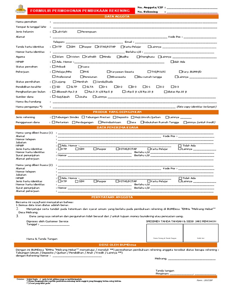 Formulir Pembukaan Rekening | PDF