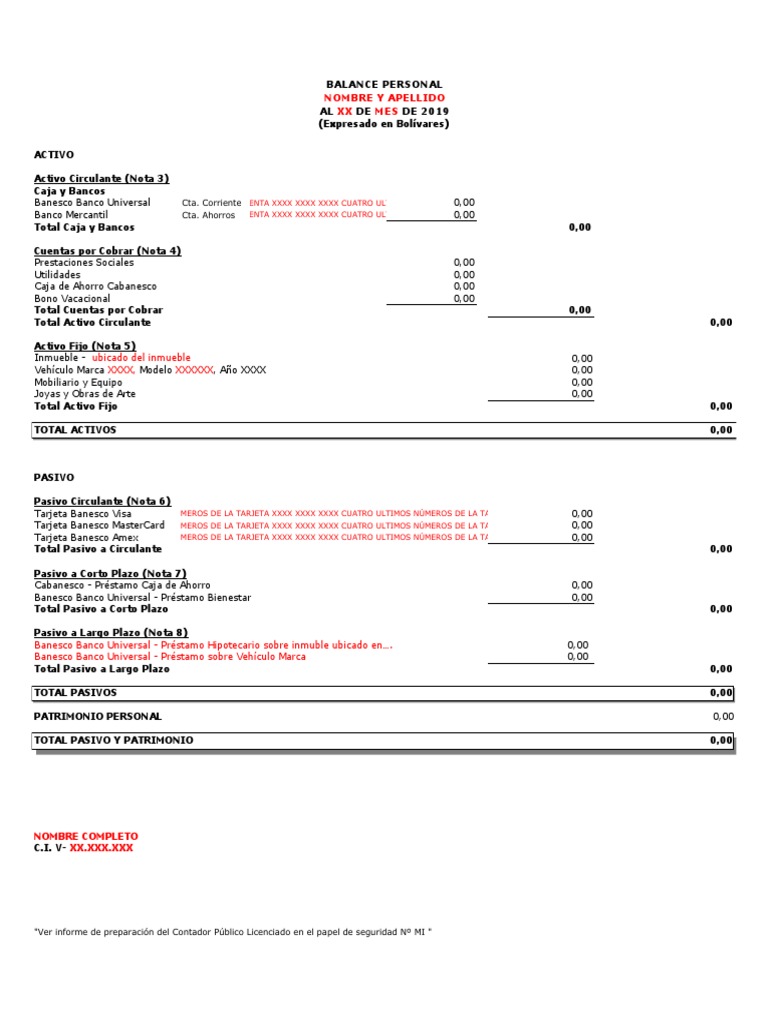 Modelo de Balance Personal en Venezuela | PDF | Derecho Corporativo ...