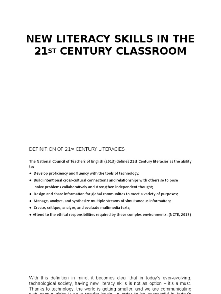 New Literacy Skills for 21st Century | PDF | Literacy | Educational ...