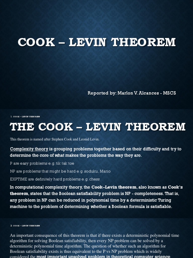 Cook Levin Theorem Reported By Marlon V Alcances Mscs Pdf